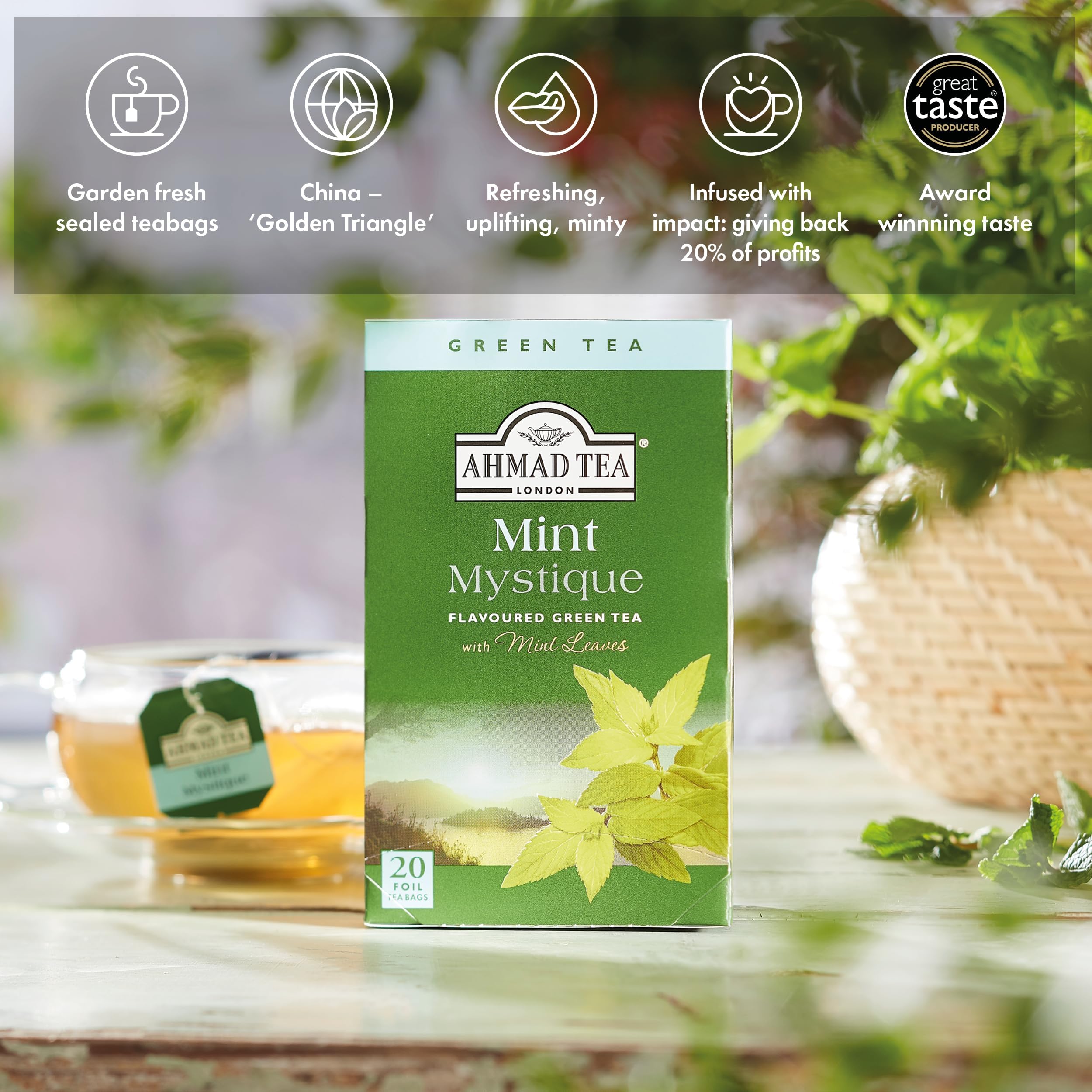 Amazon.com : Ahmad Tea Mint Green Tea, Foil Wrapped Teabags, 20 ct ...