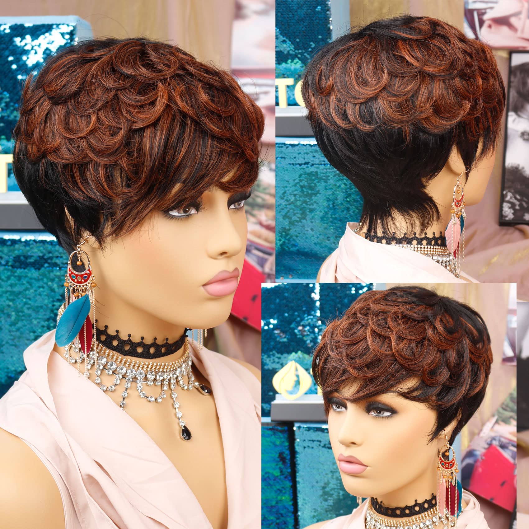 Tgezer Pixie Cut Wig Human Hair Short Wigs for Black Women Human Hair ...