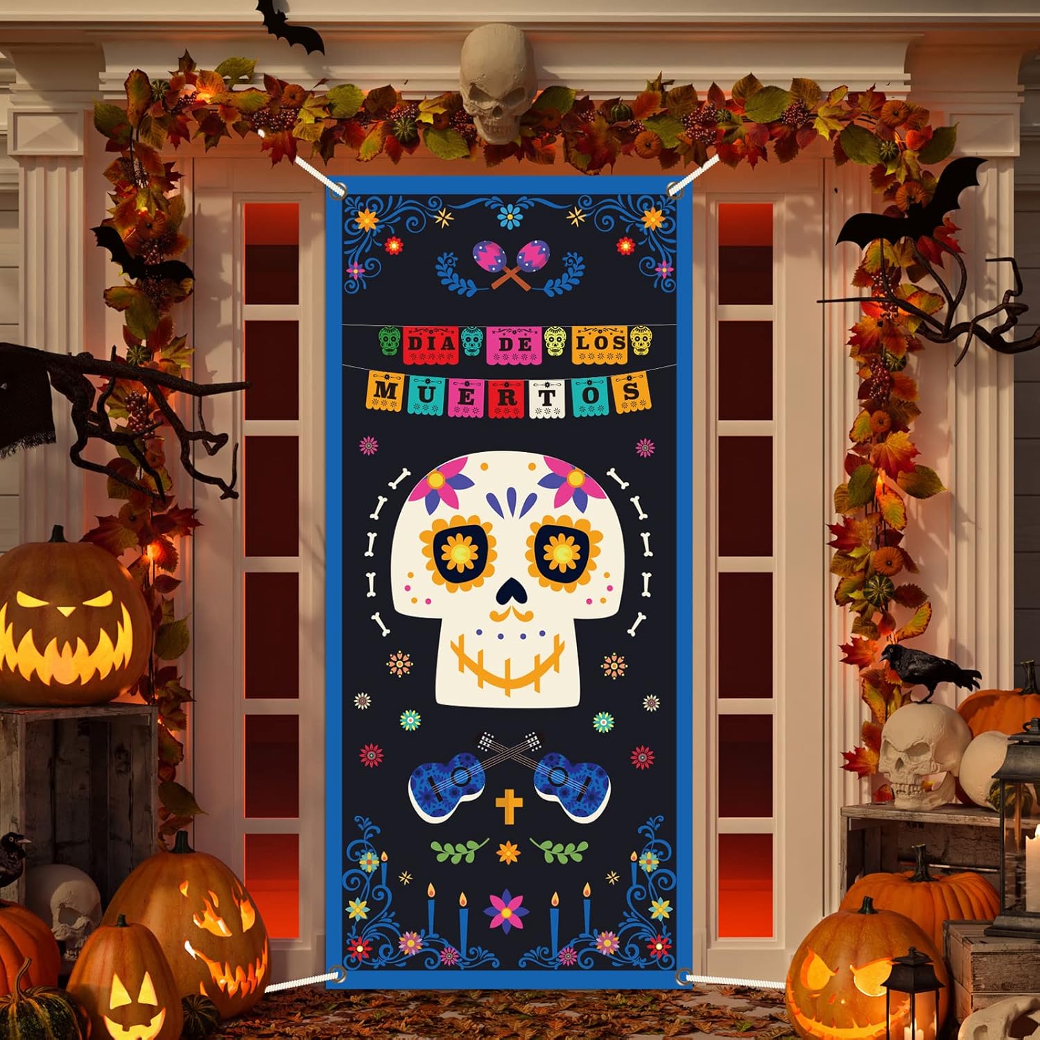 Amazon.com: Wiooffen Day of The Dead Door Cover Dia de Los Muertos Sign ...