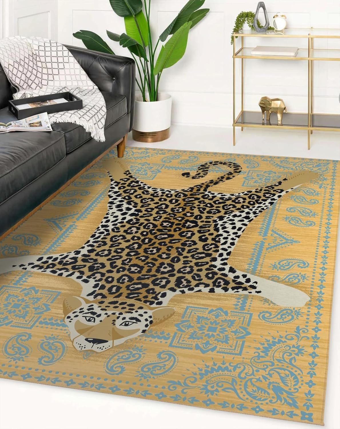 Amazon.com: Mid Century Modern Spotted Leopard Print Area Rug Blue Red ...