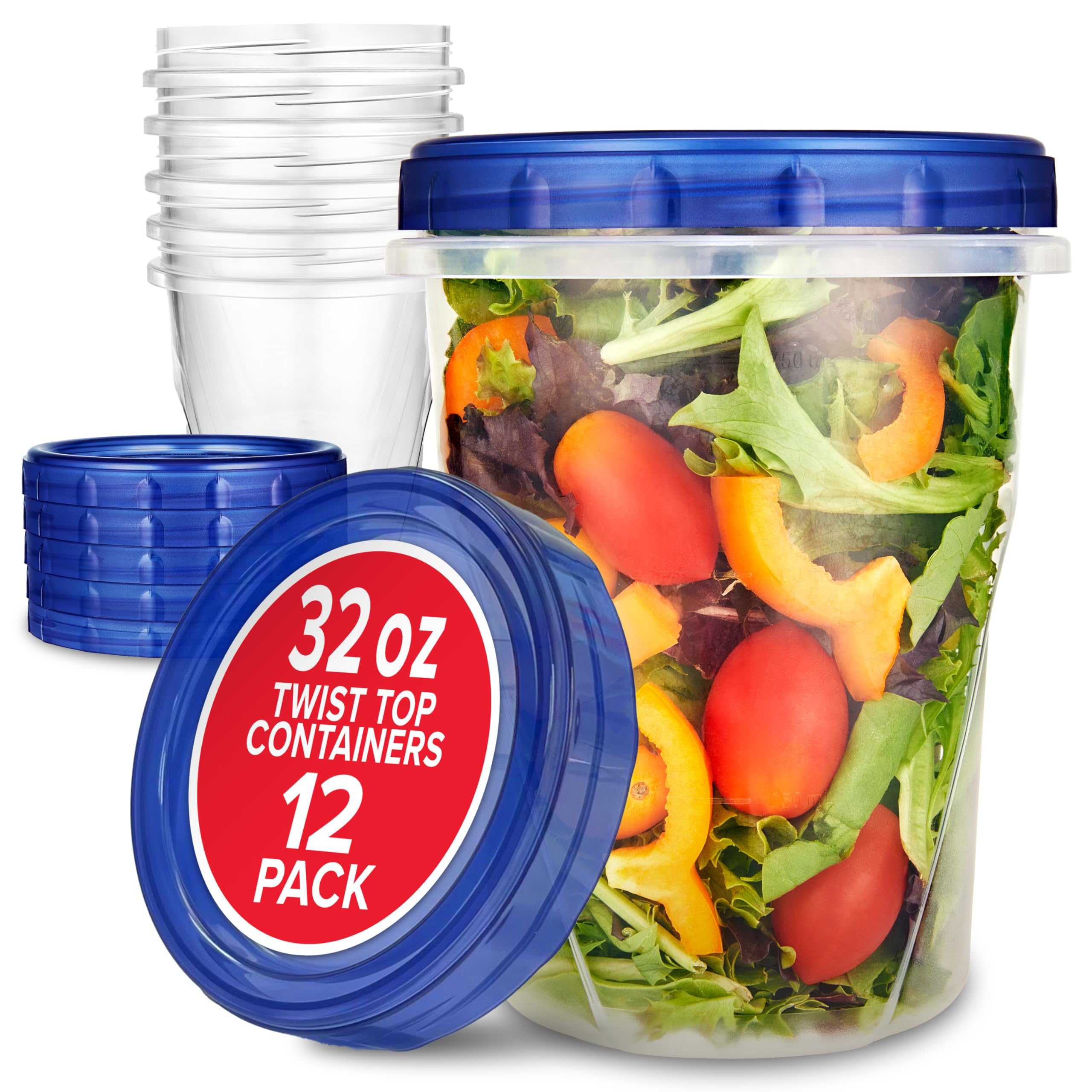 Amazon.com: Stock Your Home 32oz Plastic Containers with Twist Top Lids (12 Pack), Quart Freezer ...