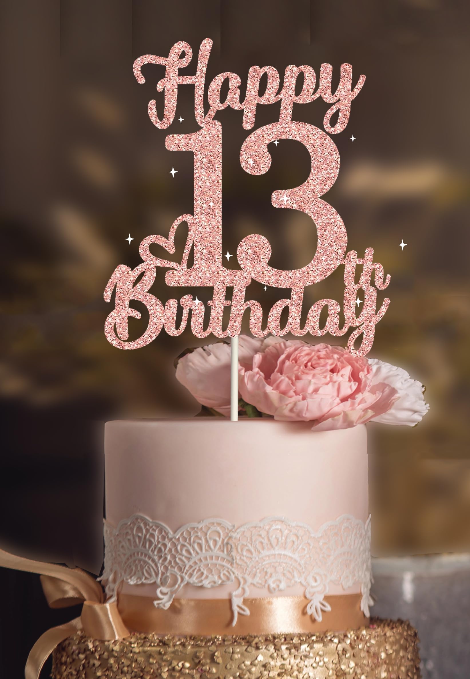 Amazon.com: 13th Birthday Cake Topper - Double Sided Rose Rose Gold ...