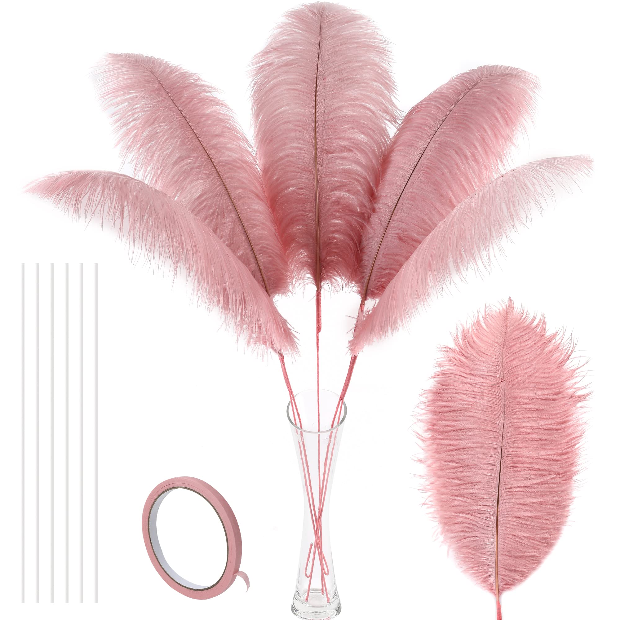 Amazon.com: Soarer Pink Long Ostrich Feathers - 10Pcs Making Kit 34inch ...
