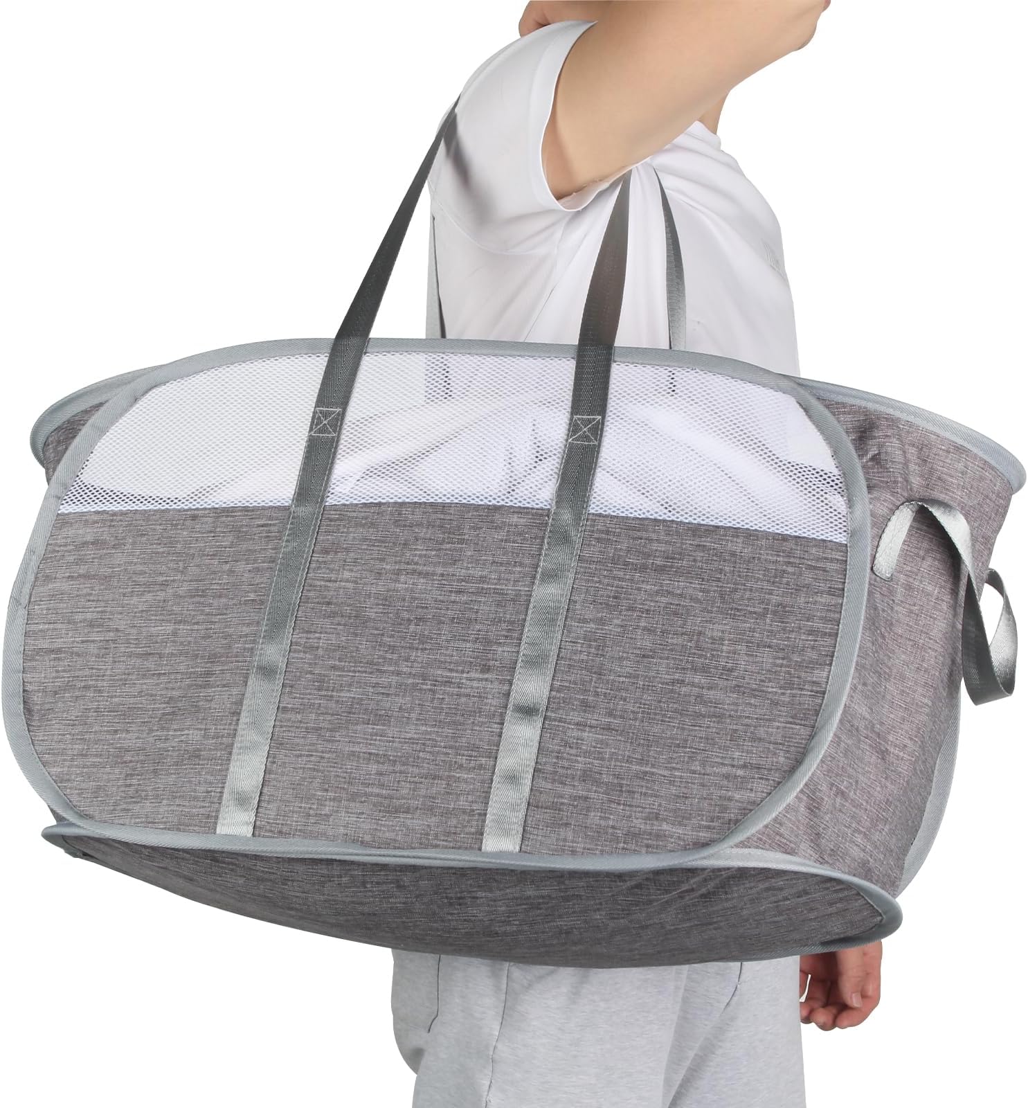 Minky Fabric Water-Resistant Laundry Basket, Grey Hamper Basket With ...