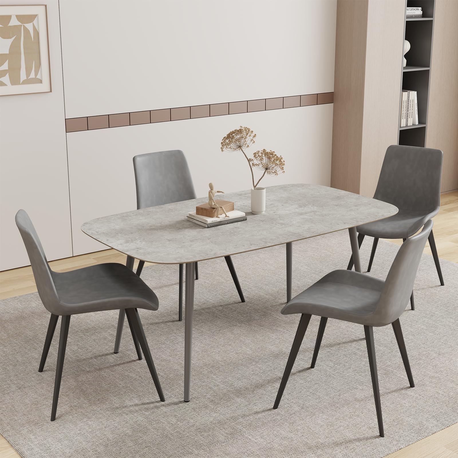Amazon.com - HIPIHOM 55.1'' Dining Table Set for 4,Modern Wood Dining ...