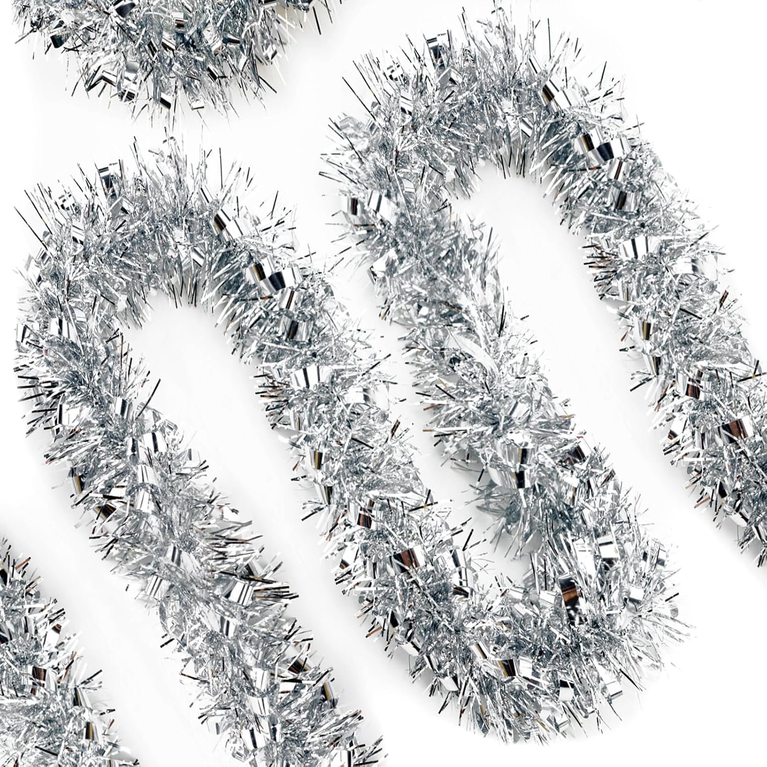 Amazon.com: KINGLAKE Christmas Silver Tinsel Garland - 33 Feet ...