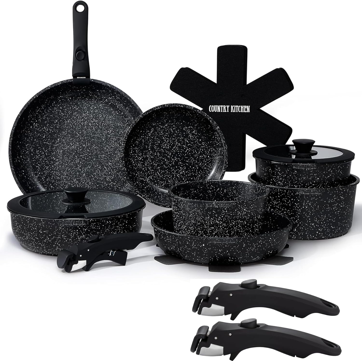 Amazon.com: Country Kitchen Deluxe Pot Set with Additional Handles- 7 ...
