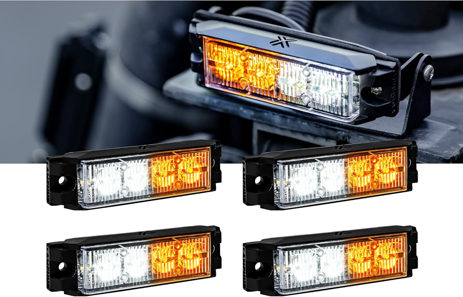 4pc NanoFlare 4" 4W AMBER WHITE LED Flashing Strobe Light Head [SAE ...