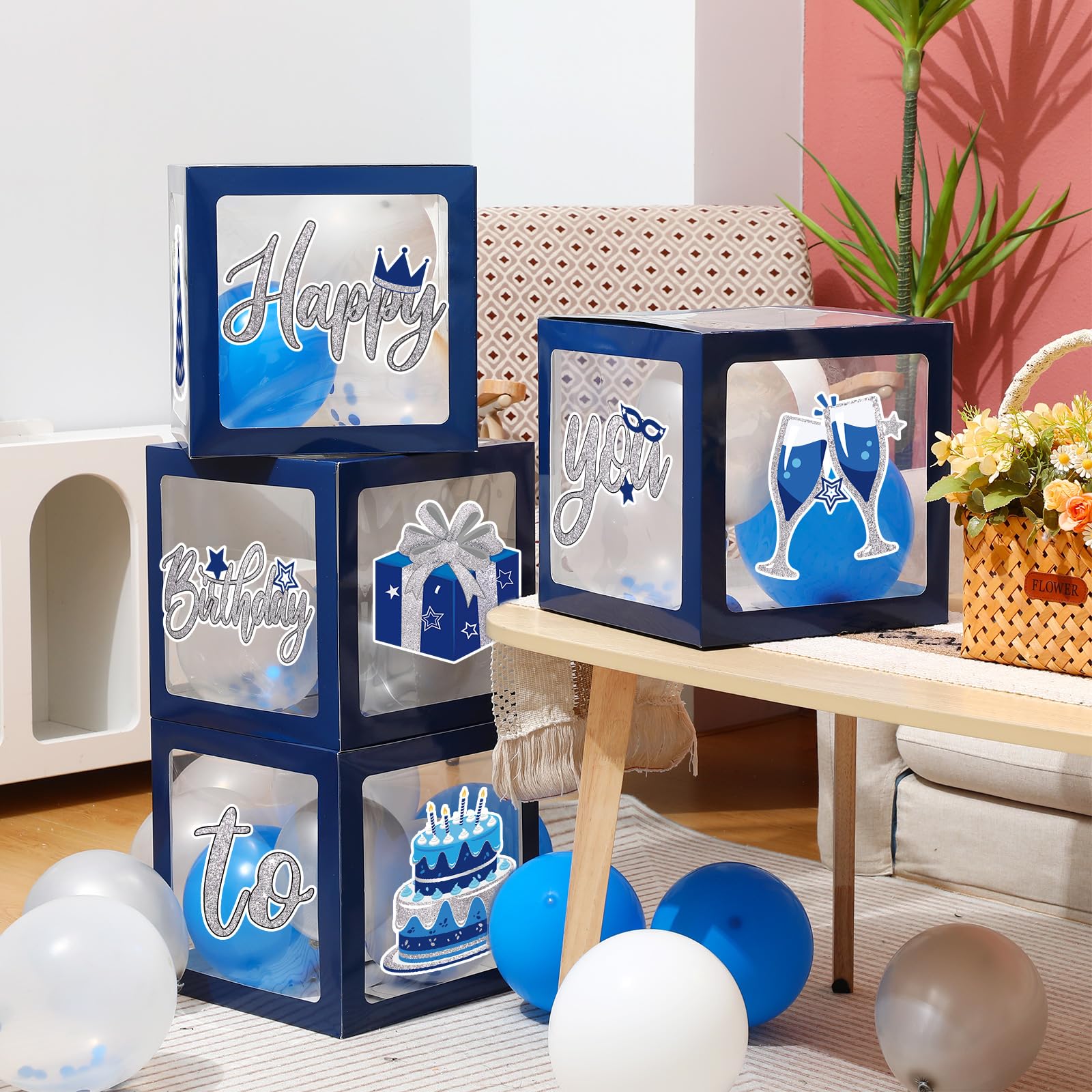 Amazon.com: Capoda 44 Pcs Birthday Decoration Blue Silver Birthday ...