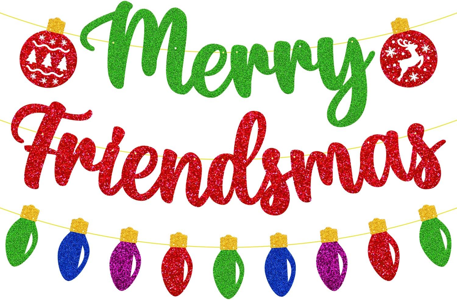 Amazon.com: Merry Friendsmas Banner Colorful Light Bulb Banner Good ...