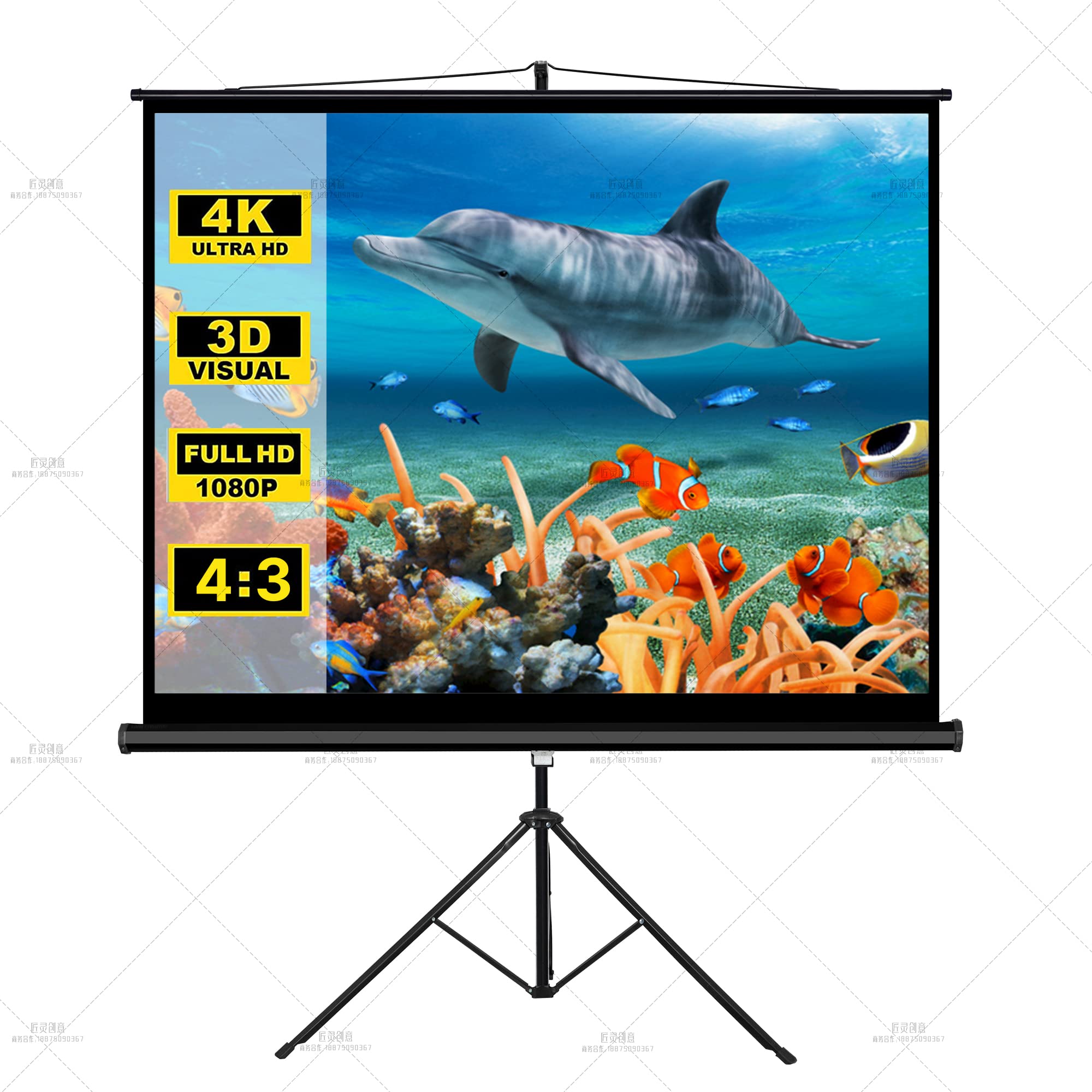 ProHT 100-inch Portable Projection Screen (05358), w/Pull Up Foldable ...