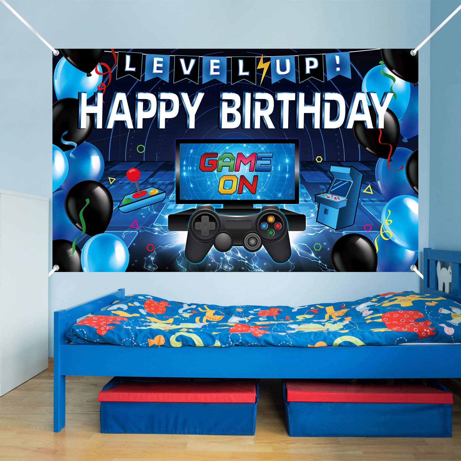 Blue Video Game Backdrop Blue Gaming Party Props Party Accessory Video ...