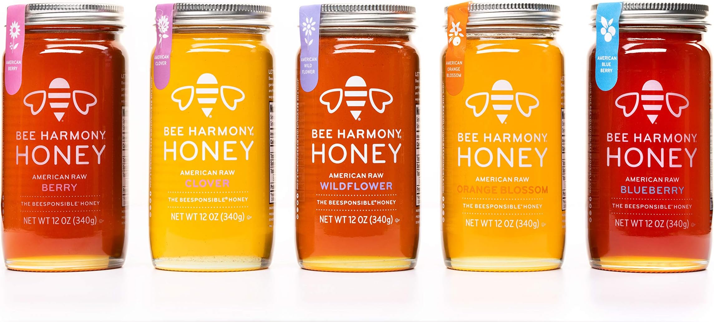 Amazon.com : Bee Harmony Honey 5 Pack Variety Pack, 60 Ounce (Clover ...