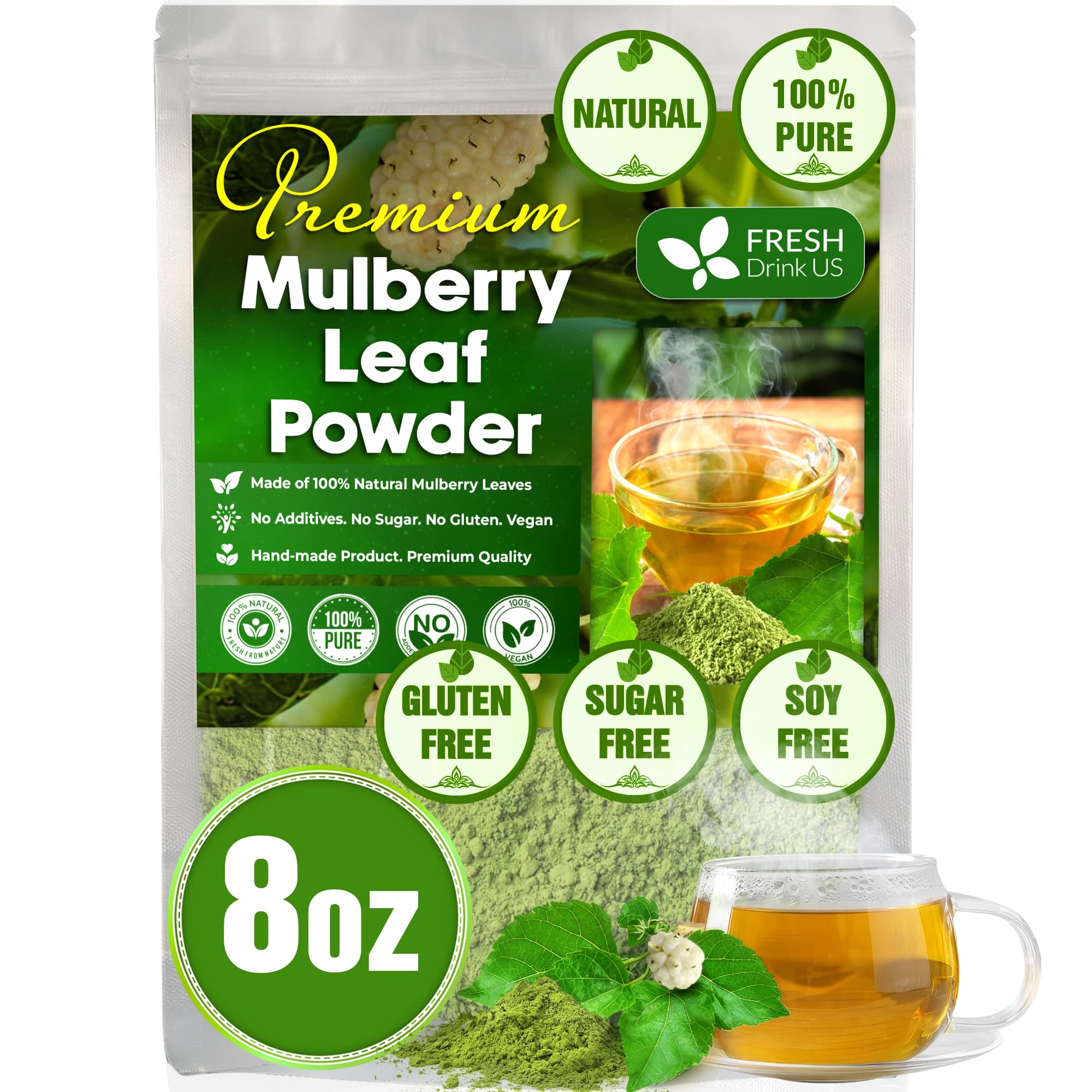 Amazon.com: FRESHDRINKUS, Premium 8oz Mulberry Leaf Powder, 100% ...