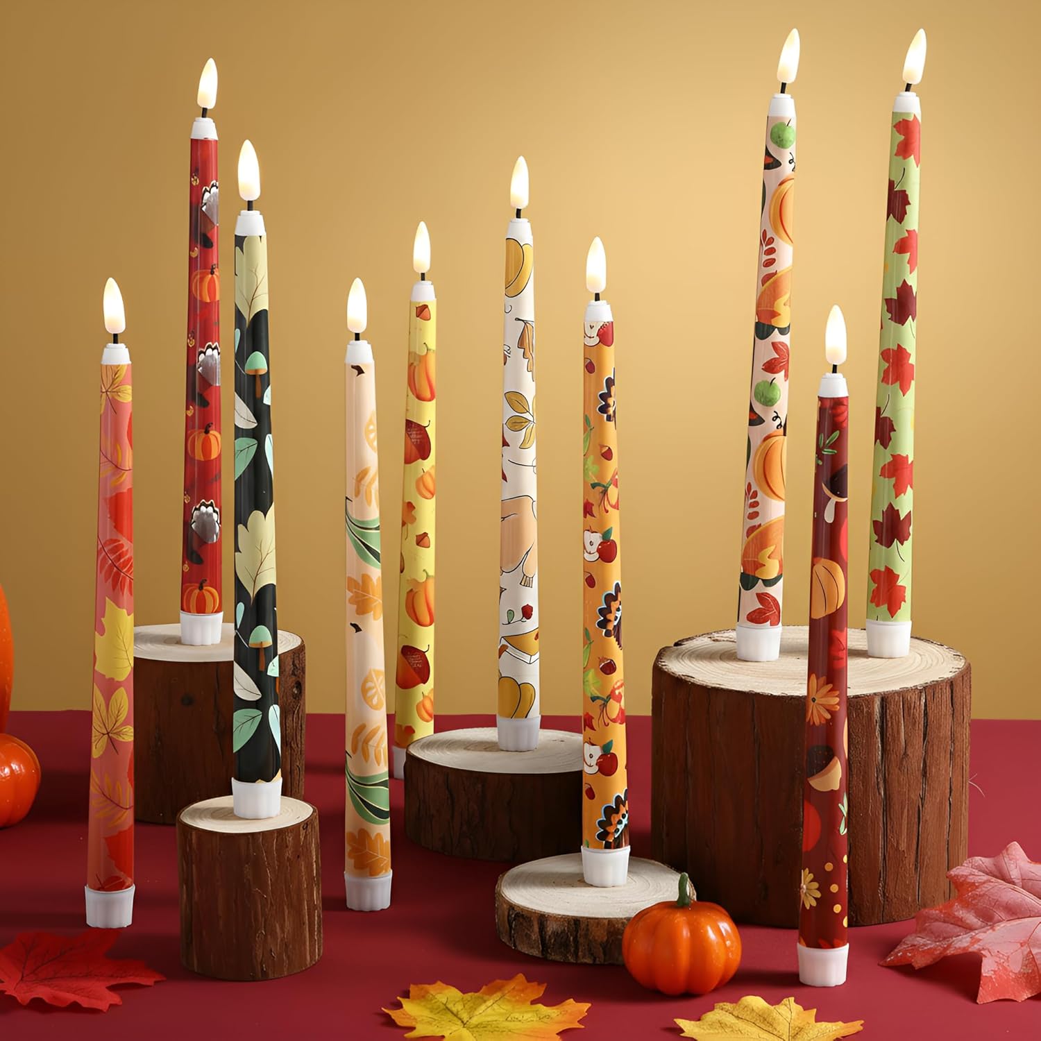 Amazon.com: Yungyan 10 Pcs Thanksgiving Flameless Taper Candles Bulk 11 ...