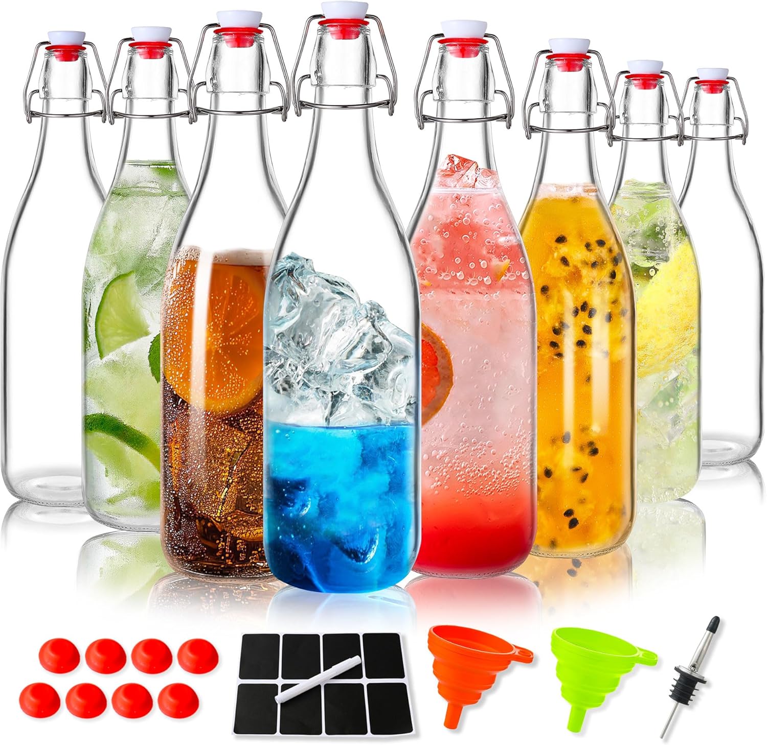 Amazon.com: Leetaltree 8 Pack 32OZ Swing Top Glass Bottles Set, Brewing ...