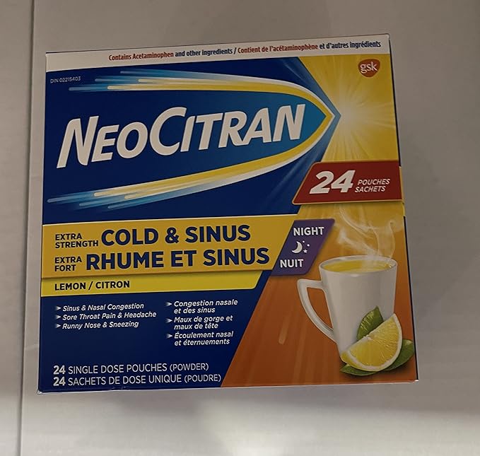 NEOCITRAN Extra Strength Cold & Sinus Night, 24 Single dose Pouches ...