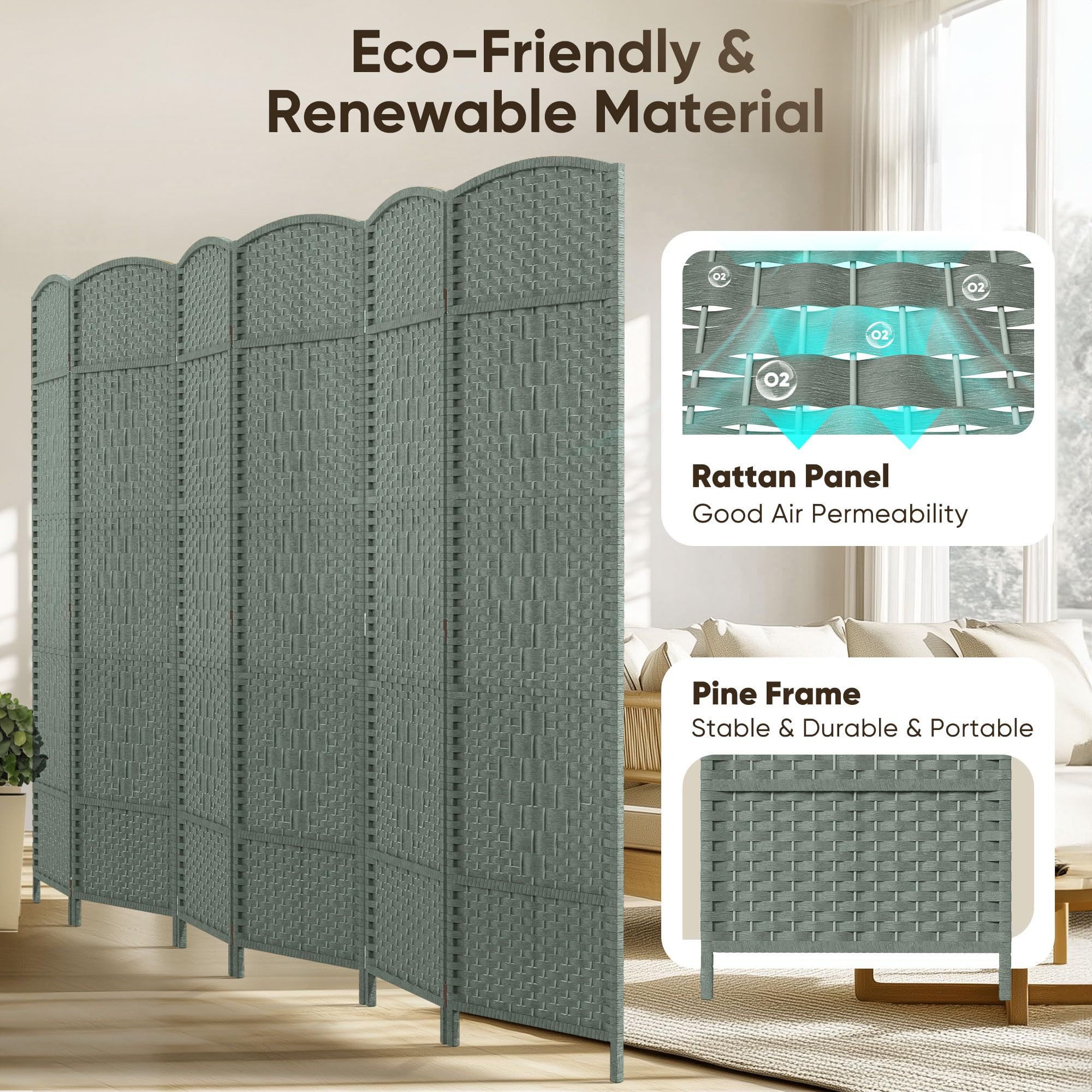 Snapklik.com : Room Divider 6 Panel Divider Wall, 6ft Tall Divider For ...