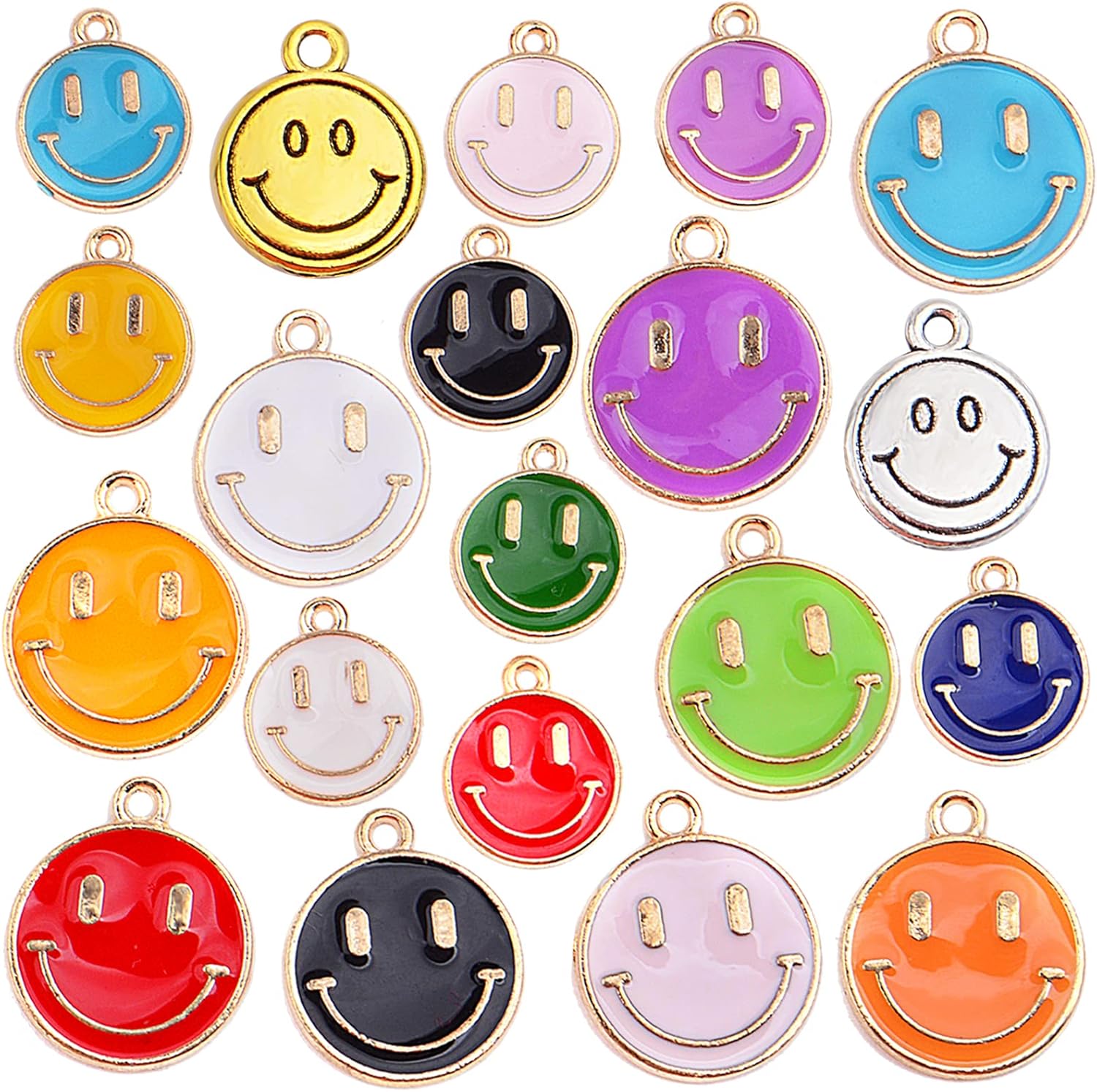 Amazon.com: 60pcs Golden Plated Colorful Enamel Smiley Face Charms ...