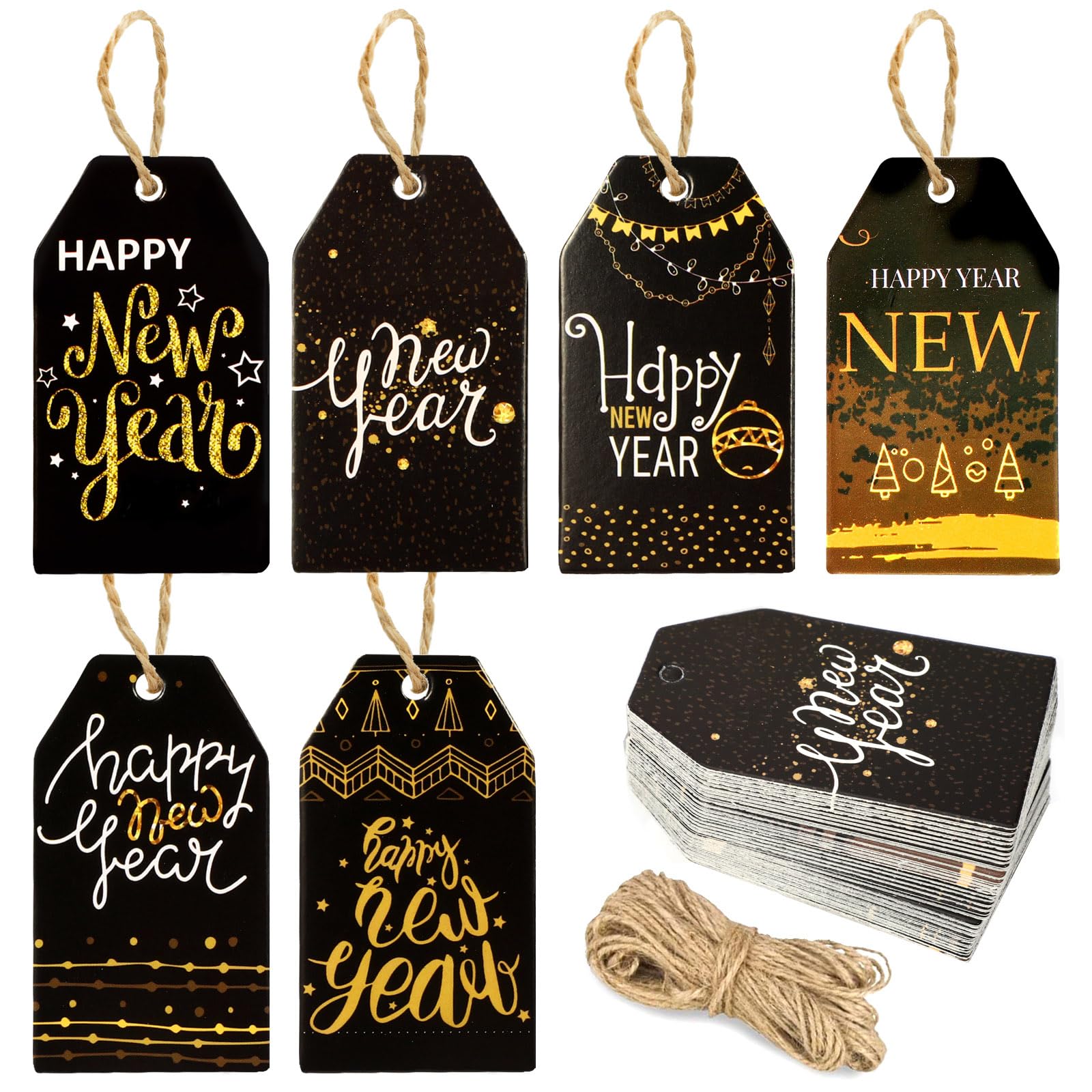Amazon.com: HOWAF 60pcs New Year Eve Decorations Paper Gift Tags, Black ...