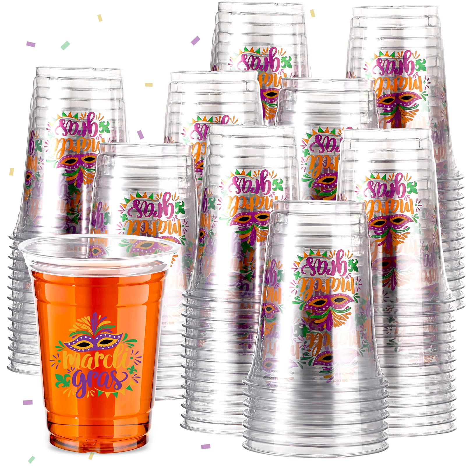 Amazon.com: Patelai 36 Pcs Mardi Gras Plastic Cups 16 oz Bulk ...