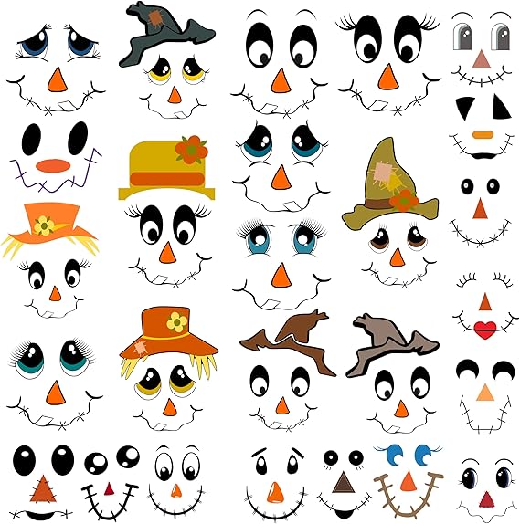 Amazon.com: 26 Pcs Fall Scarecrow Face Vinyl Decals Scarecrow Faces DIY ...