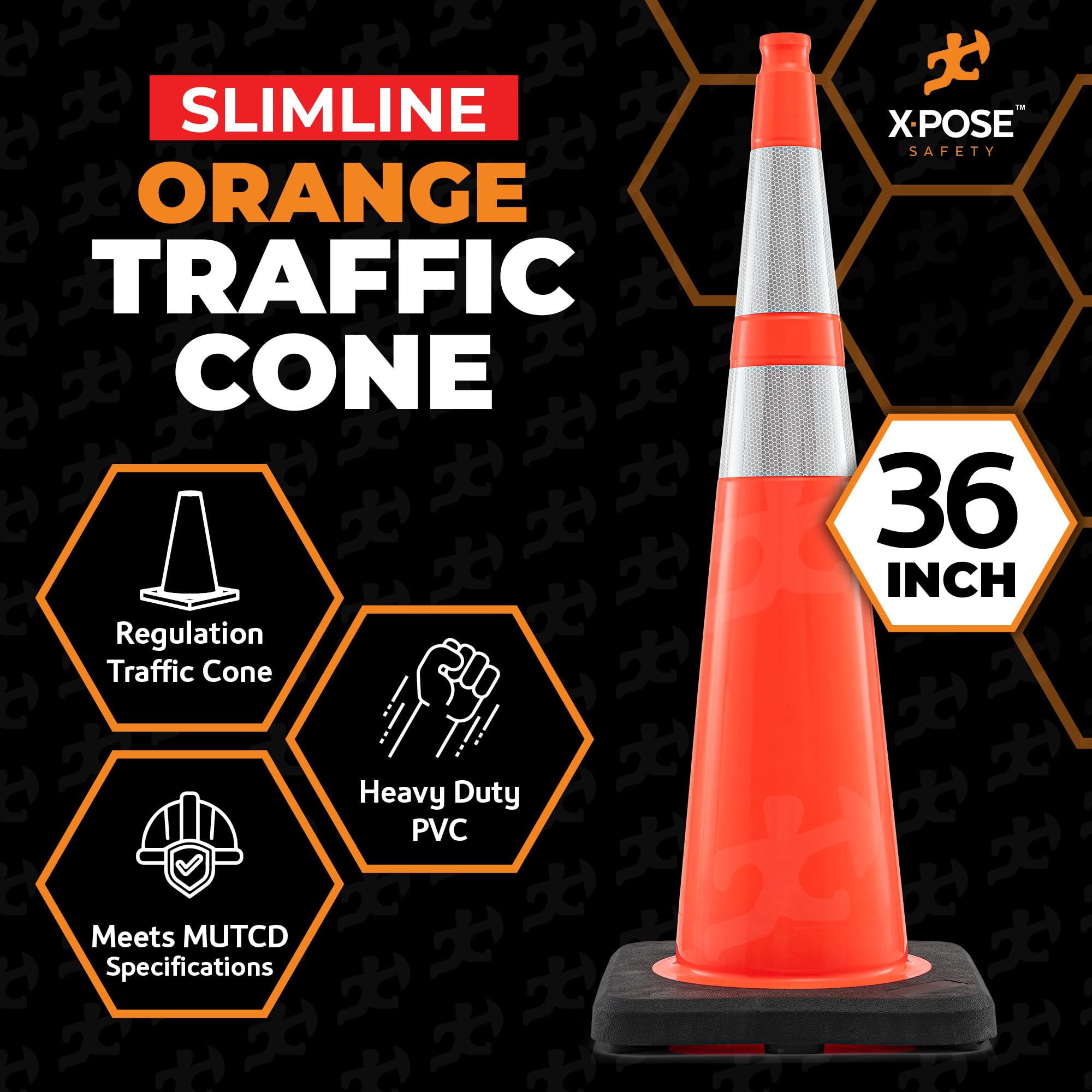 Snapklik.com : Xpose Safety 36 Inch Orange Slim Line Traffic Cones
