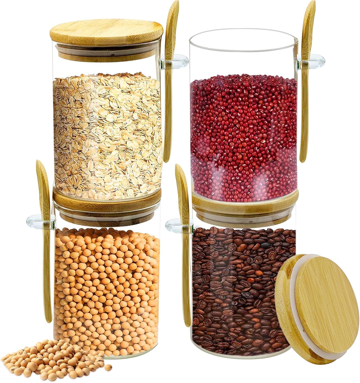 Amazon.com: QIUBAOBAO 4 pcs glass jars with bamboo lids and spoon, 17 ...