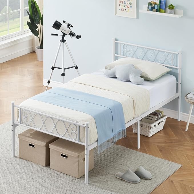 Amazon.com: IDEALHOUSE White Twin XL Bed Frame with Headboard and ...