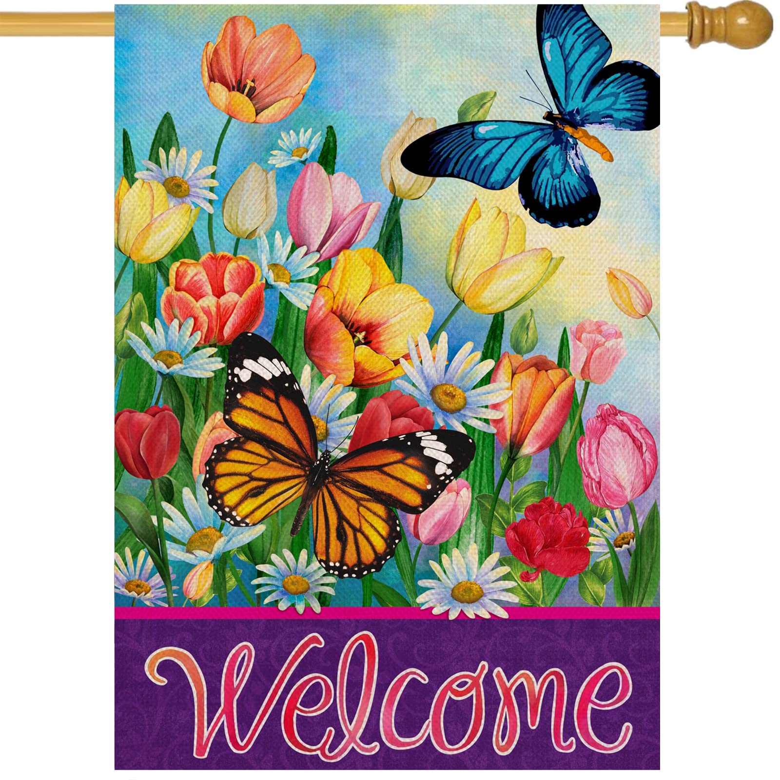 Butterfly Welcome Flag Large American
