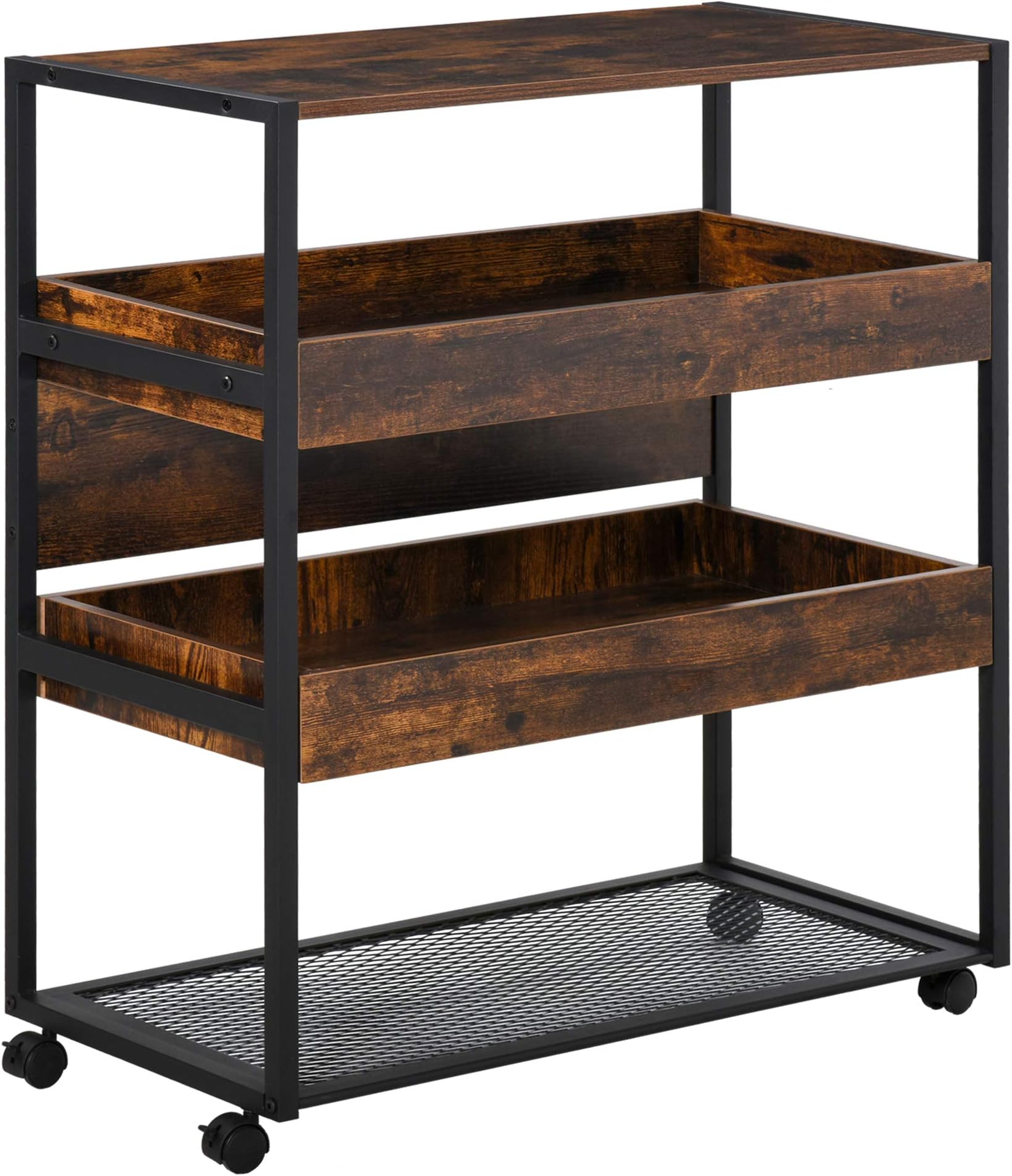 HOMCOM Industrial Kitchen Rolling Cart on Wheels, 4-Tier Utility Cart ...