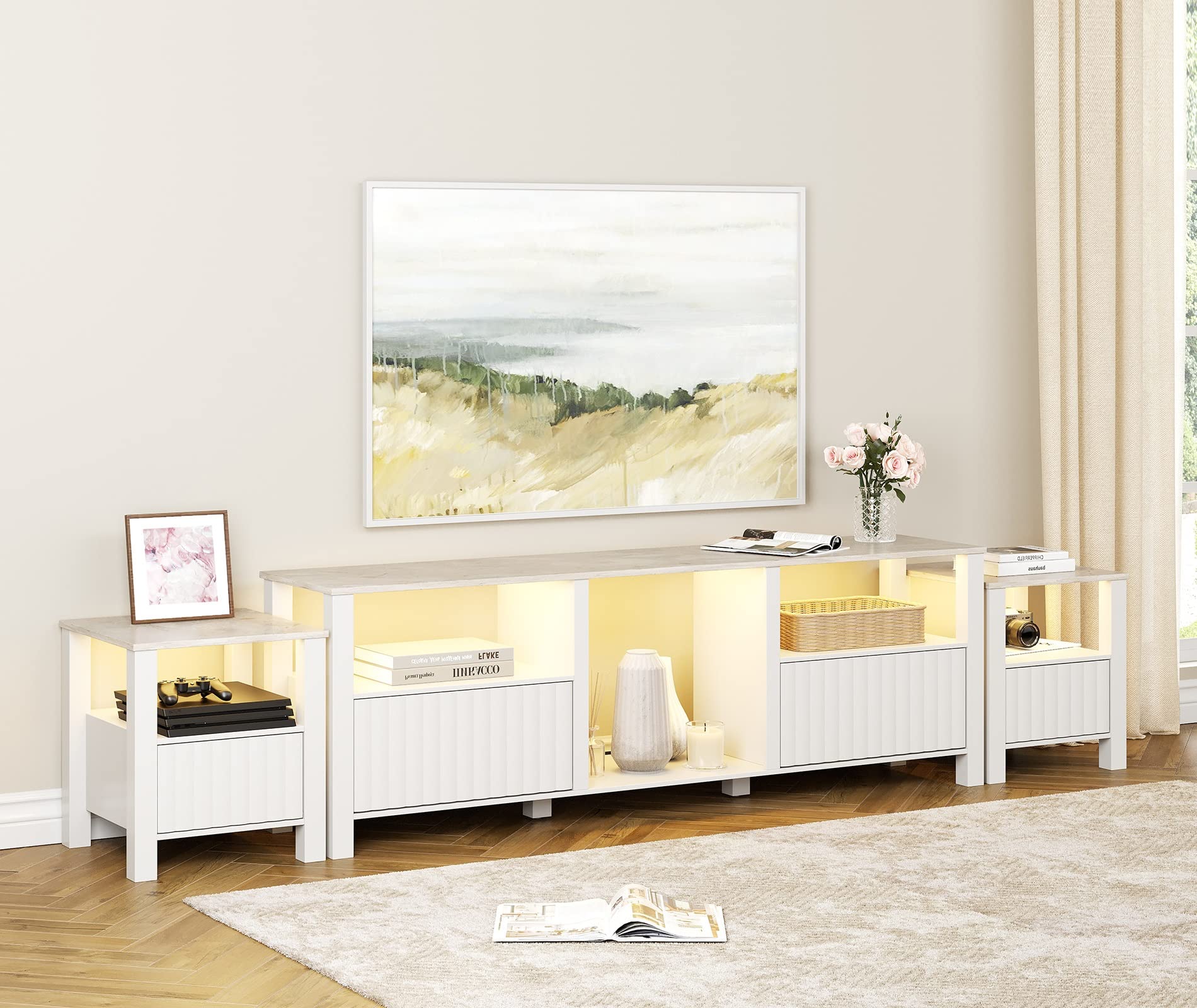 Amazon.com: WAMPAT Large TV Stand for 95 Inch TV, White Entertainment ...