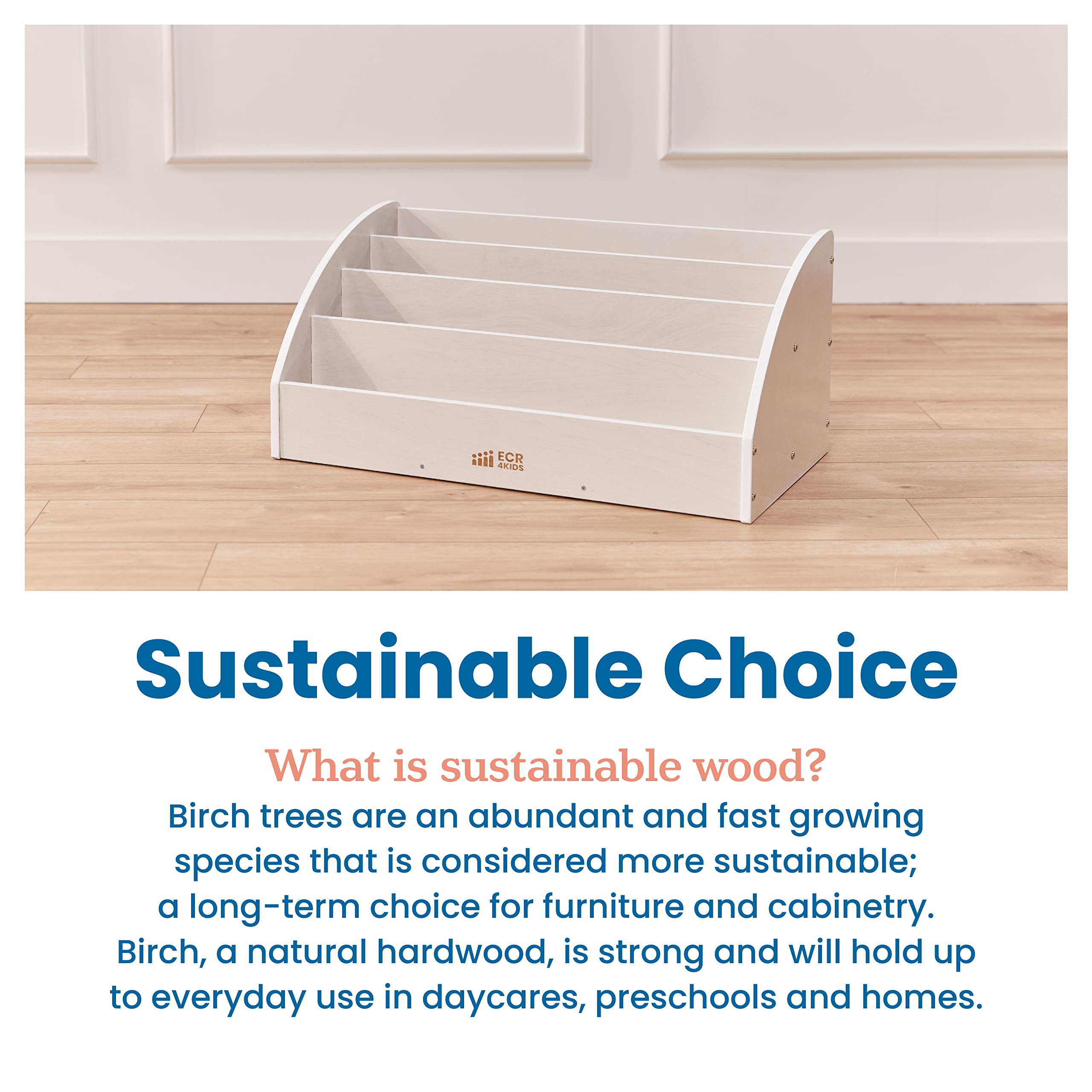 ECR4Kids Toddler Book Display, Beginner Bookshelf, White Wash