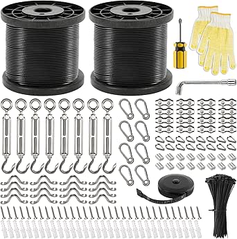 400 Ft String Light Hanging Kit Outdoor, Nylon Coated Stainless Steel ...