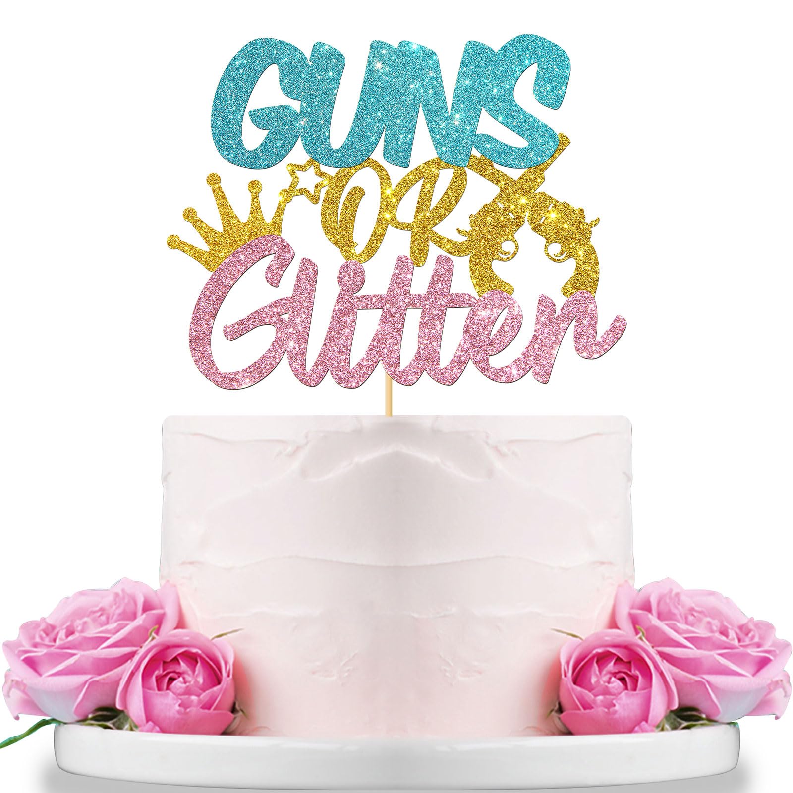 Amazon.com: WeBenison Guns or Glitter Cake Topper for Baby Shower ...