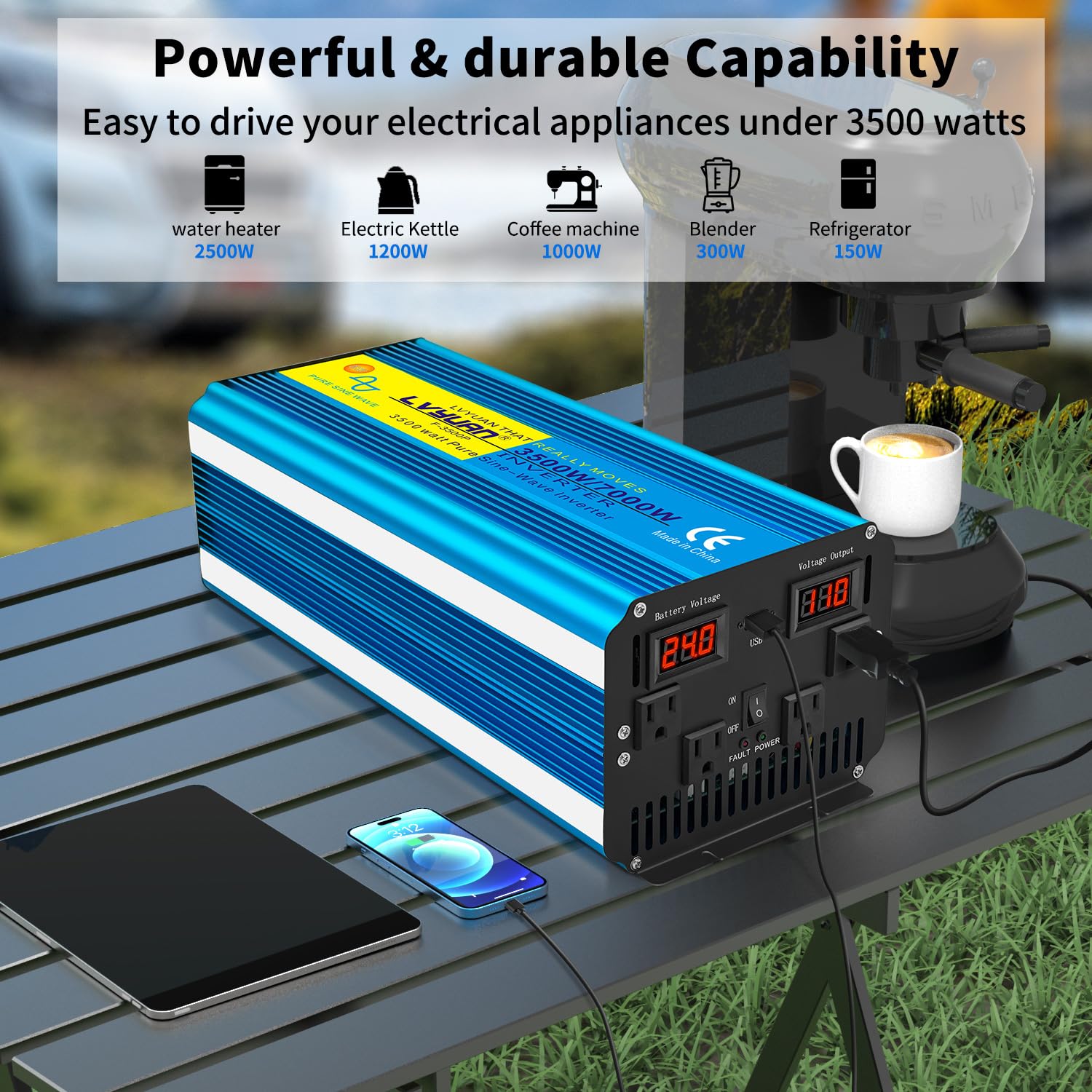 Snapklik.com : Yinleader 3500 Watt Pure Sine Wave Power Inverter 24V DC ...