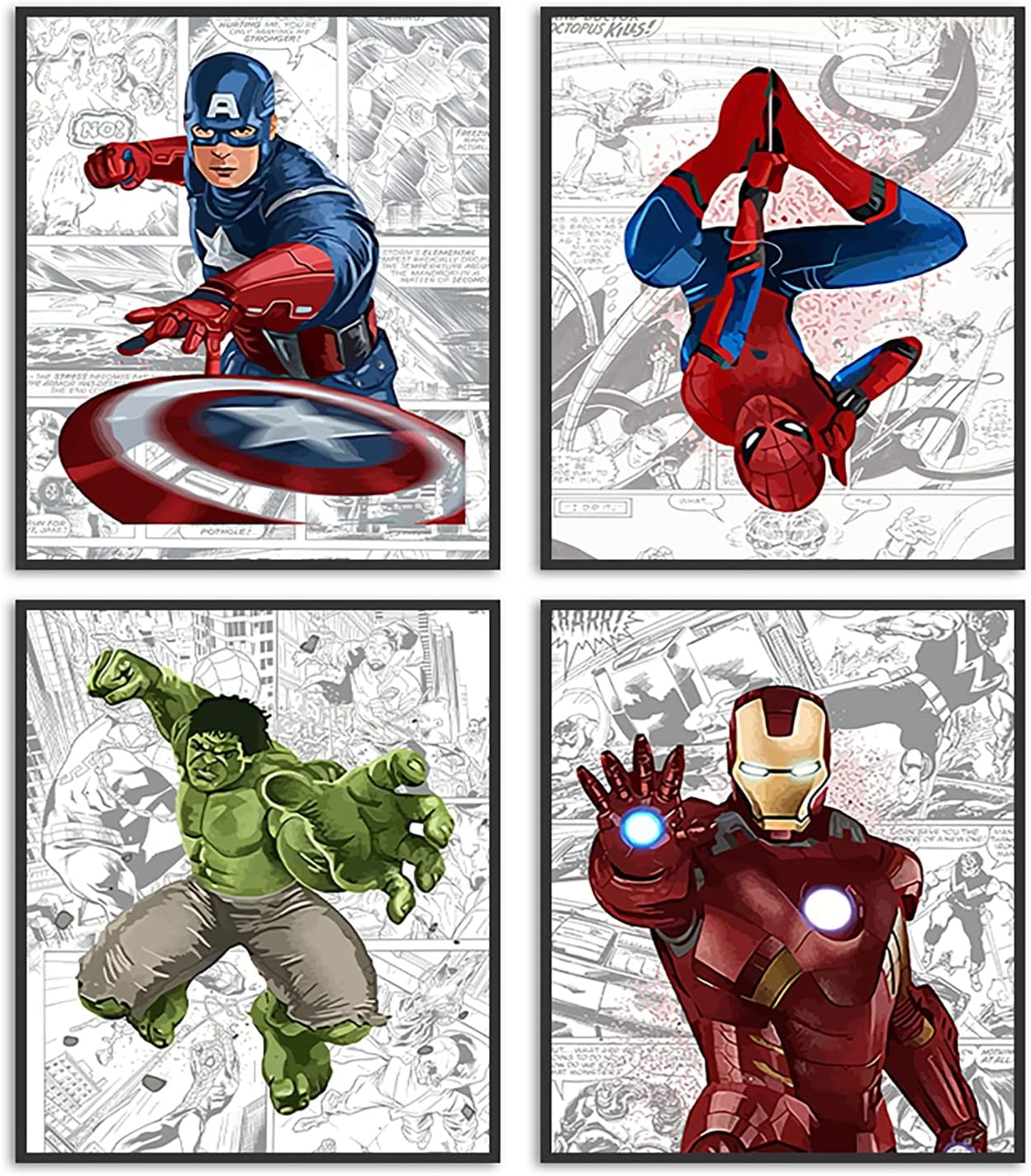 Amazon.com: Superhero Posters Boys Wall Decor Poster Prints Set of 4 ...