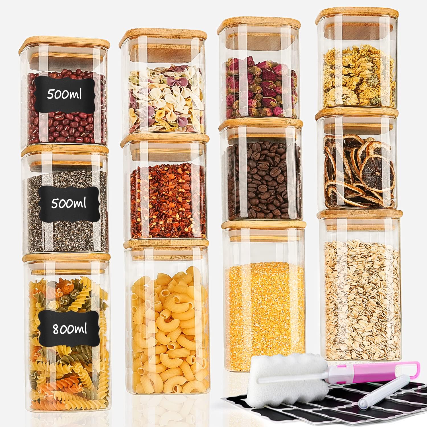 TAVADA Bocaux en Verre Lot de 12, 430ml/750ml, avec Couvercle, Bocaux Conservation Verre, Pots ...