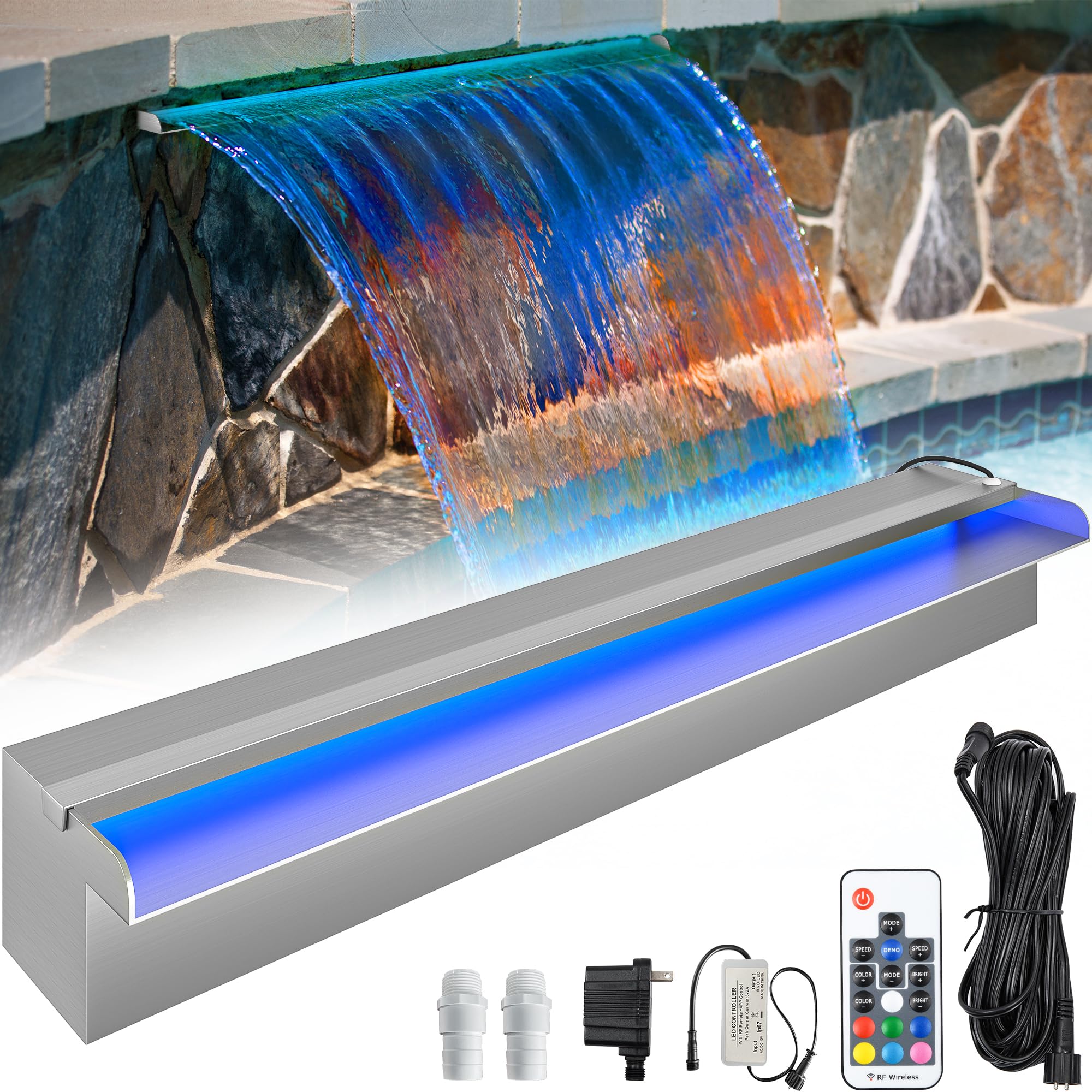 Amazon.com: YITAHOME 24" Pool Fountain Stainless Steel Pool Waterfall ...