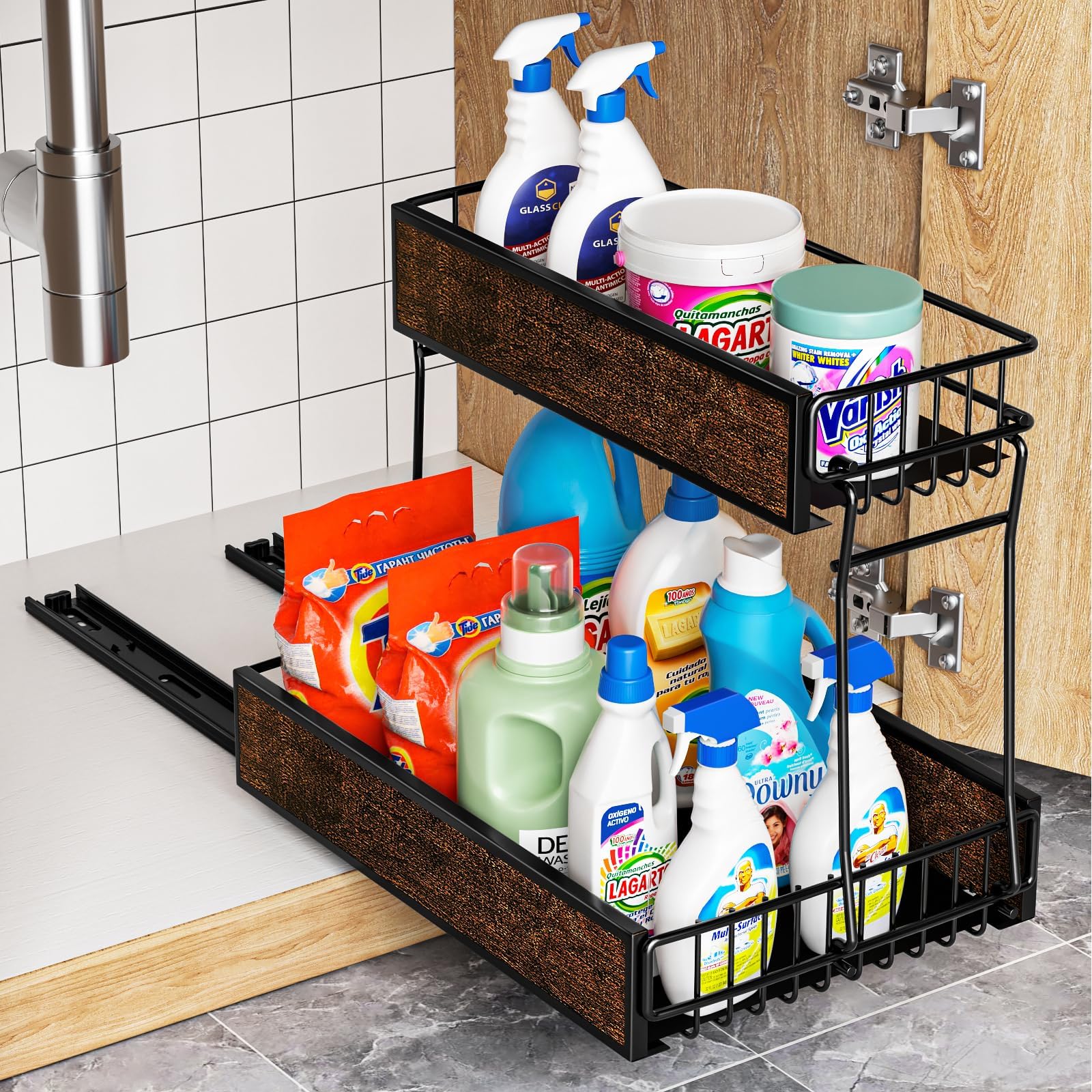 HAPPHOOH Rangement sous Évier Cuisine avec Rails, Métal Organisateur ...