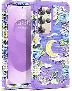 Amazon.com: SleekCover for Galaxy S25 Ultra 5G Case,3 in 1 Oil Painting Flower Pattern Heavy ...