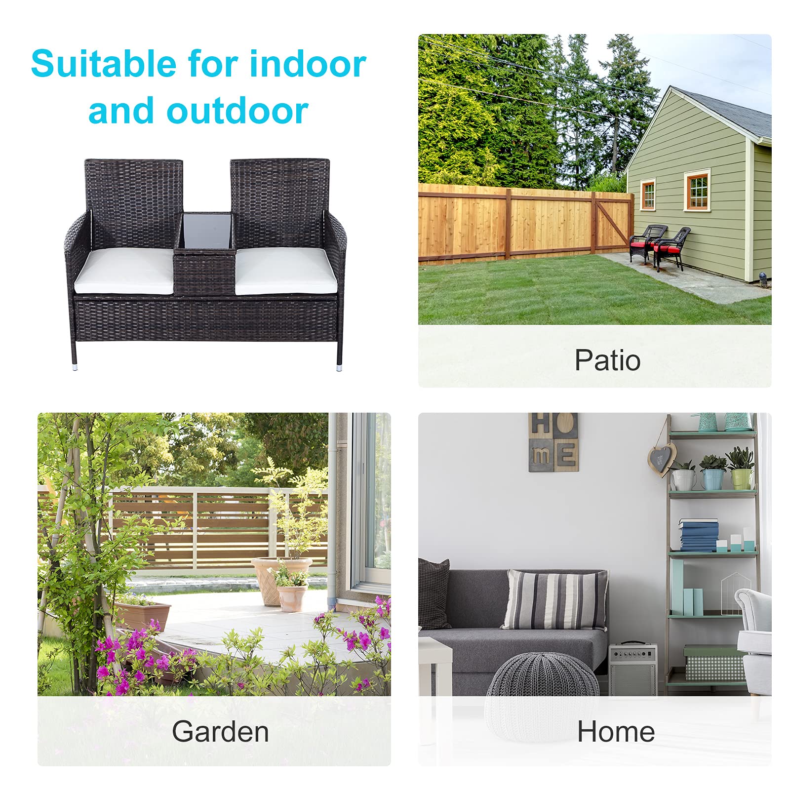 Buy Outsunny Garden Rattan 2 Seater Companion Seat Wicker Love Seat ...