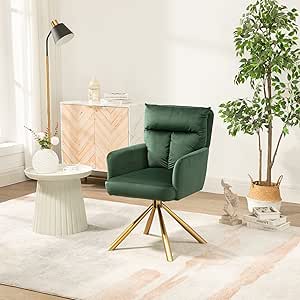 Amazon.com: Velvet Upholstered Swivel Accent Chair with Metal Legs ...