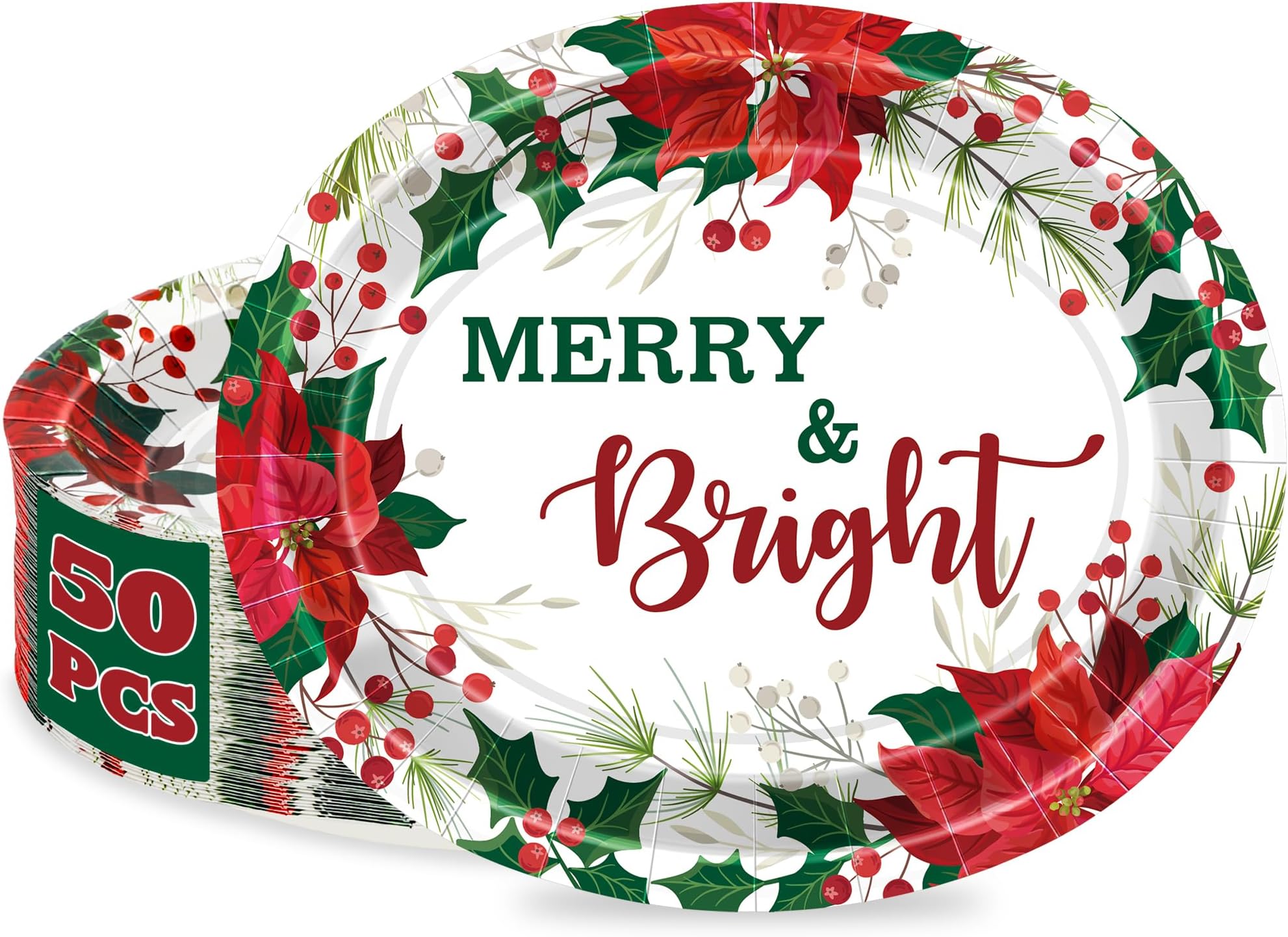 Amazon.com: Elyxio 48Pcs Christmas Paper Plates Merry Bright Disposable ...