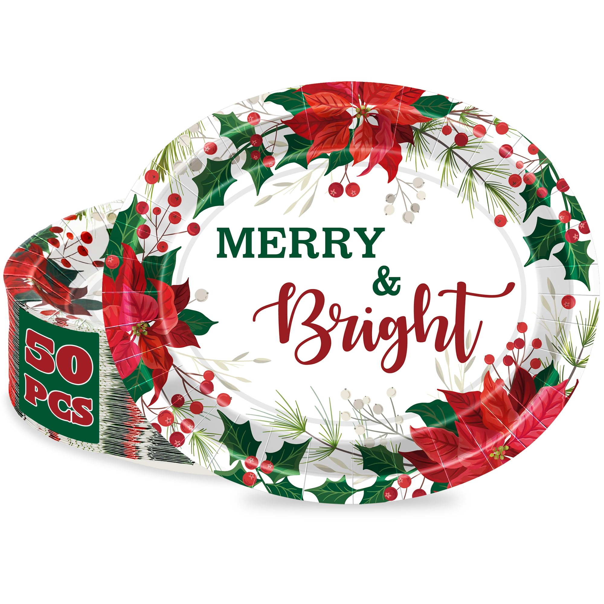 Amazon.com: 50 PCS Christmas Plates, 12.2" × 10.2" Oval Christmas Paper ...