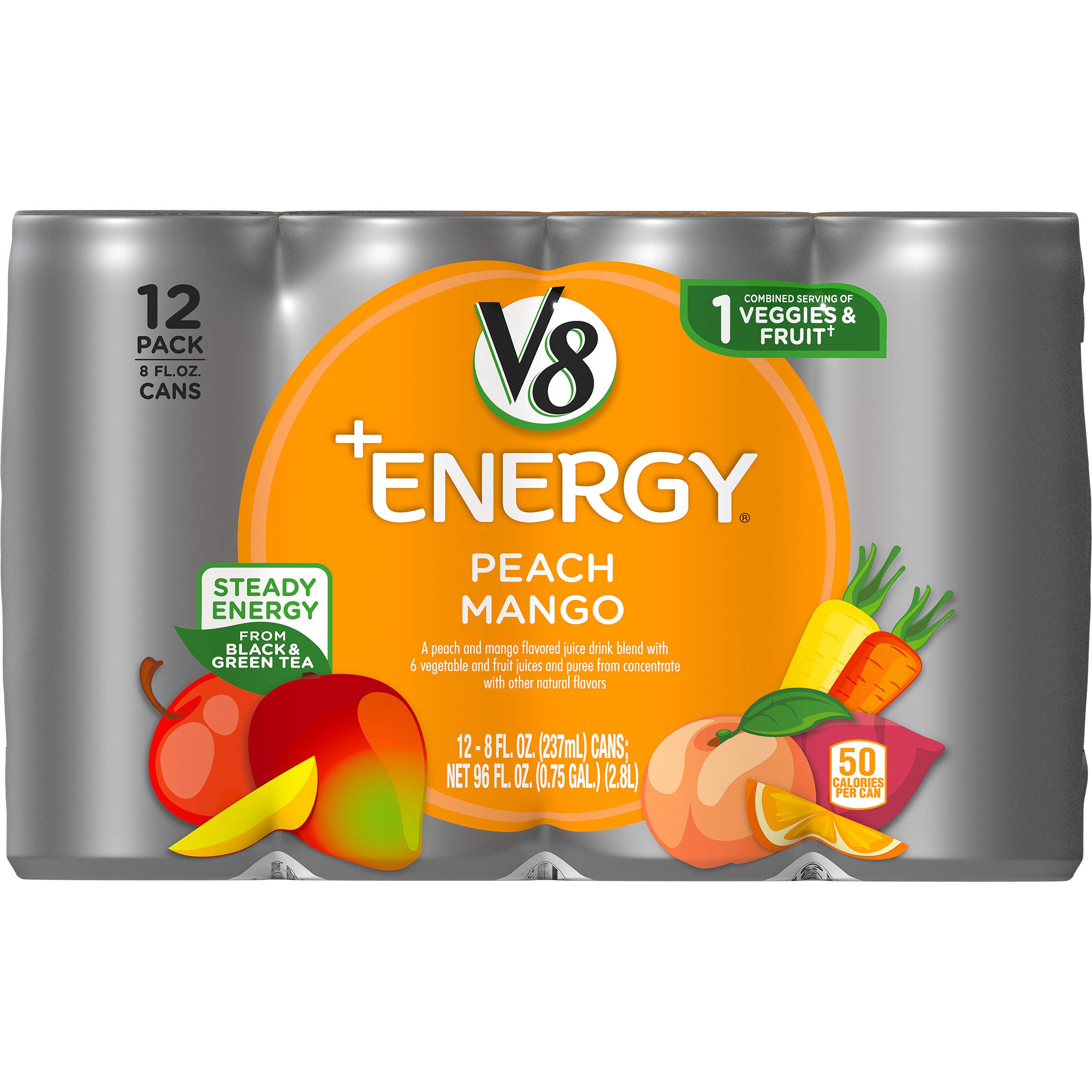 V8 +Energy, Healthy Energy Drink, Natural Energy from Tea, Peach Mango ...