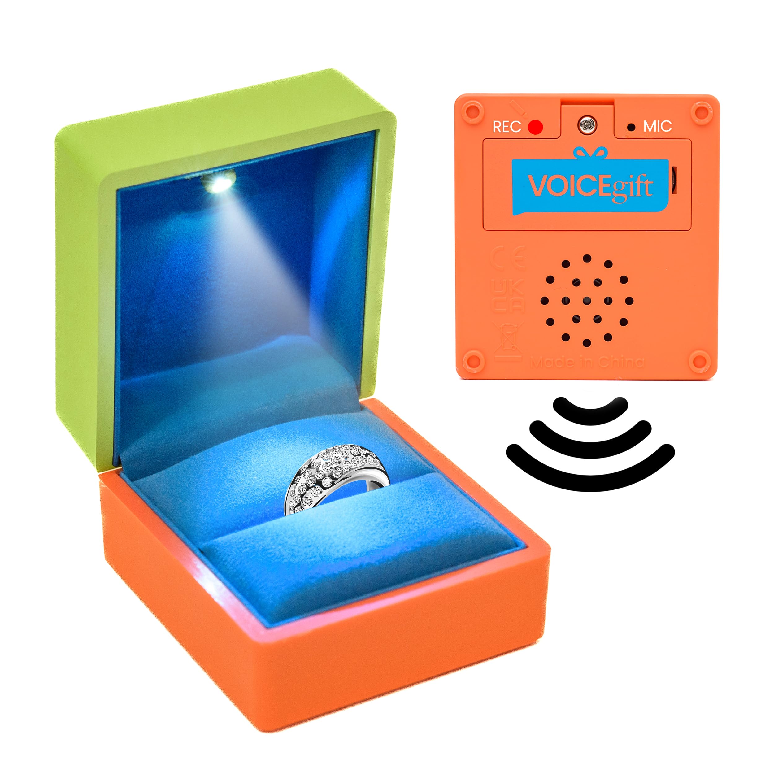 Amazon.com: VOICEGIFT Voice Recordable Ring Box with LED - 3" X 3" 60 Seconds Audio Recording ...
