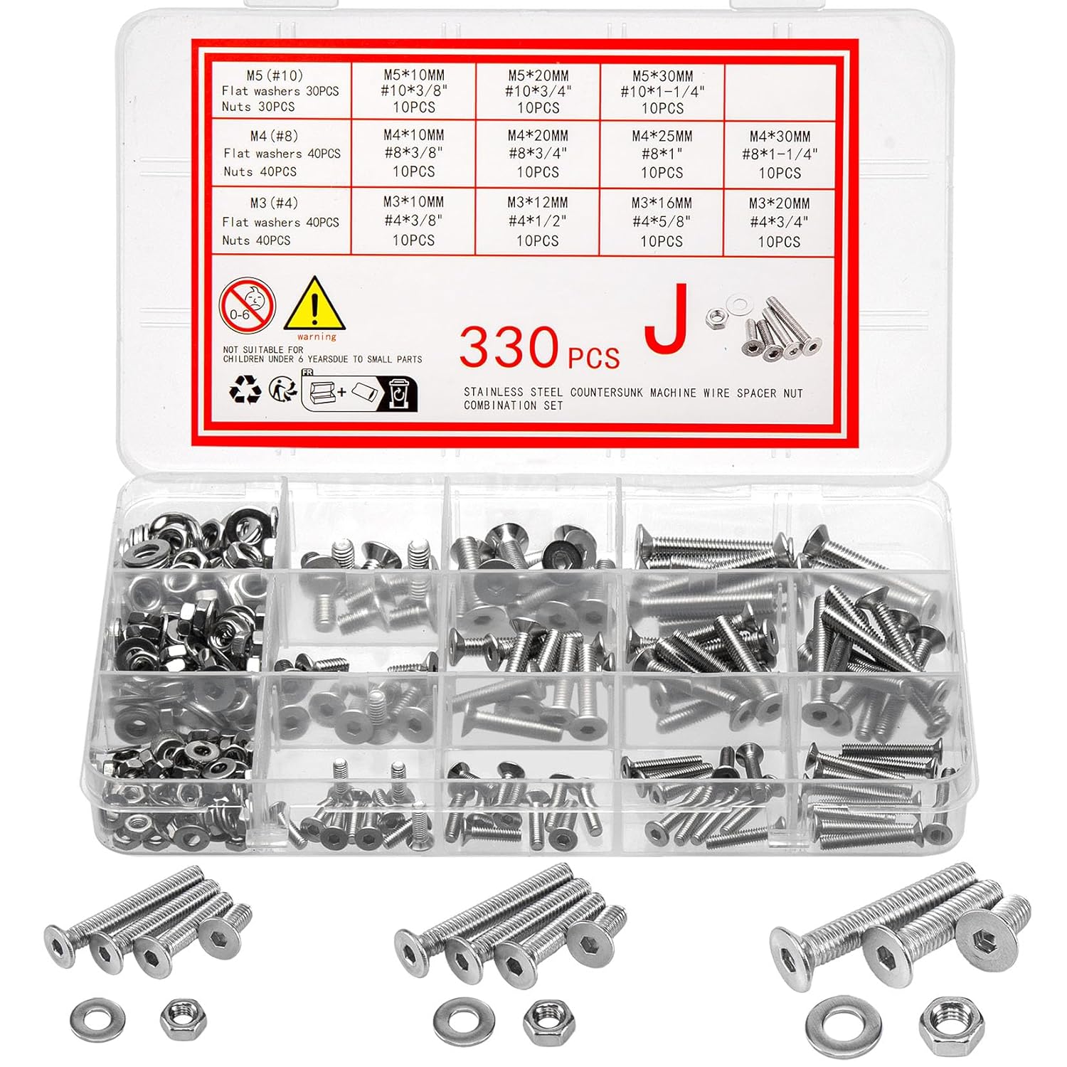 Amazon.com: 330 Pcs Countersunk Head Hexagon Socket Screws Bolts and ...