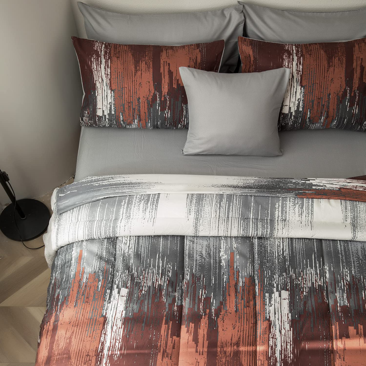 MUGINYU Burnt Orange 8 Piece Bed in A Bag Queen Size,Ombre Abstract Art ...