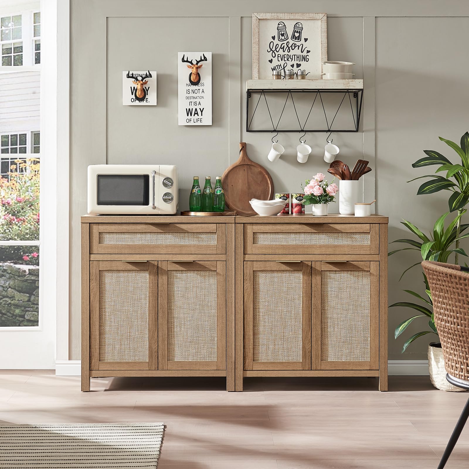 Amazon.com - HOKYHOKY Rattan Sideboard Buffet Cabinet Set of 2, Boho ...